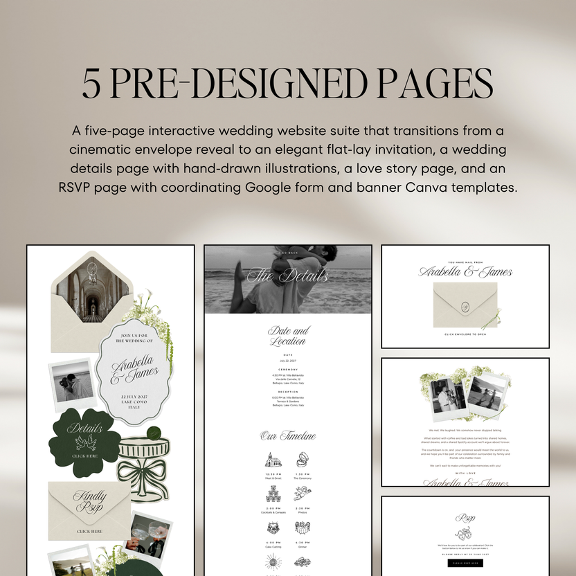 Wedding Website Template with RSVP (White & Green) – Studio Gwyn