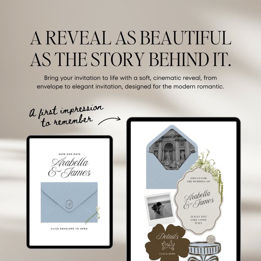 Wedding Website Template with RSVP (Brown & Dusty Blue) – Studio Gwyn